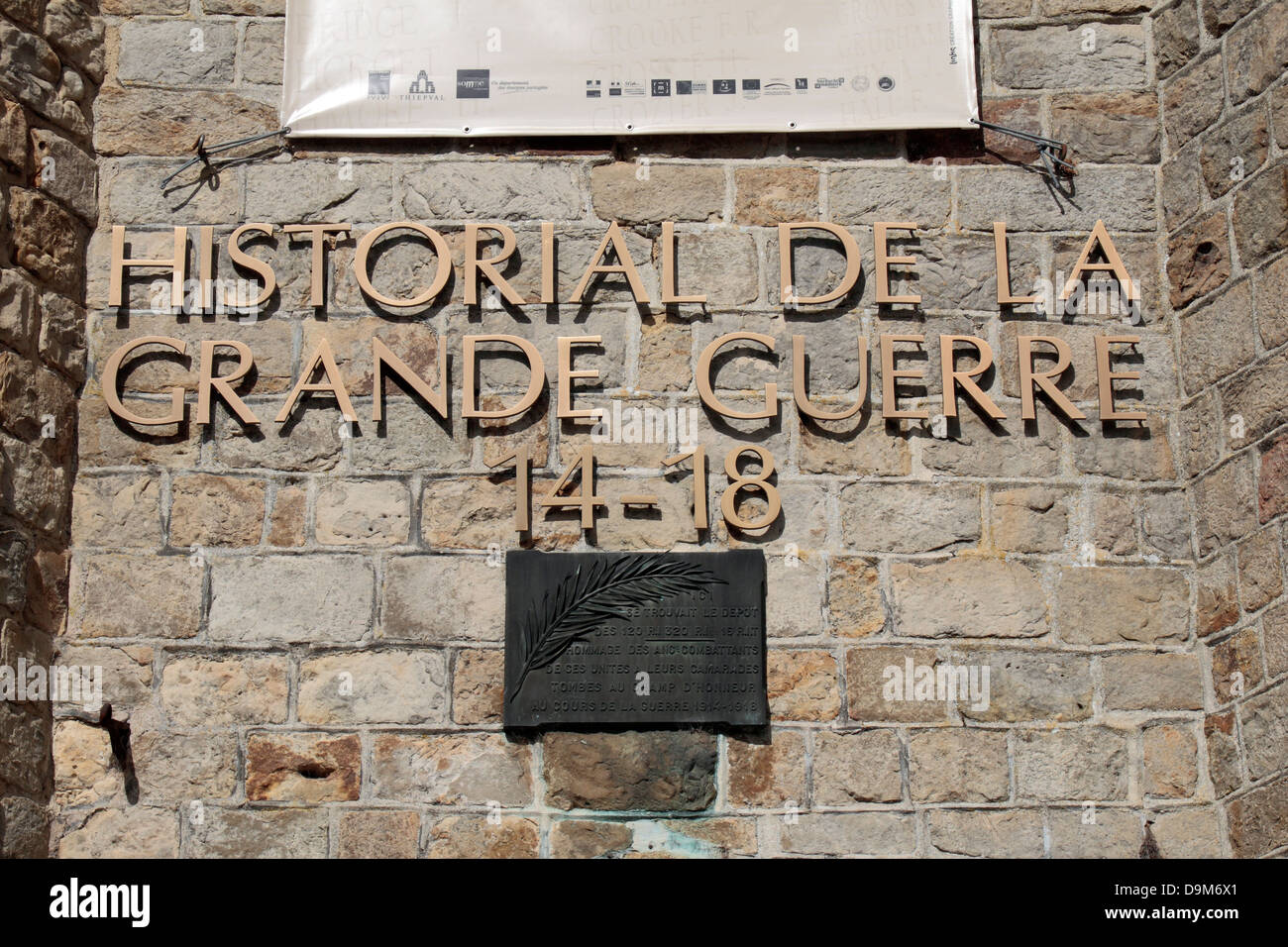 Sign above the entrance to the Historial de la Grande Guerre, Péronne ...