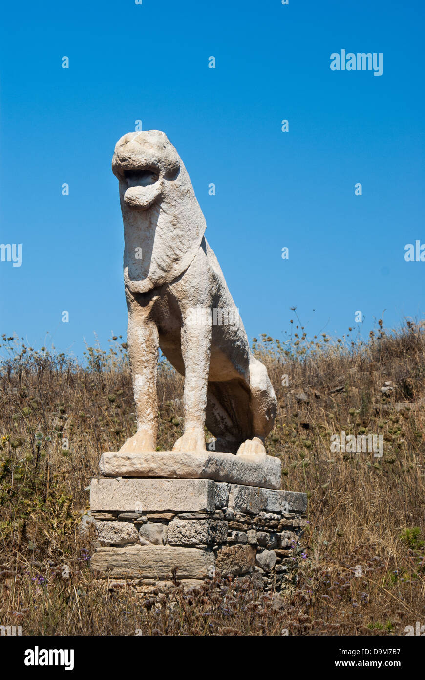 The ancient terrace of the lions at Delos island in Greece Stock Photo ...