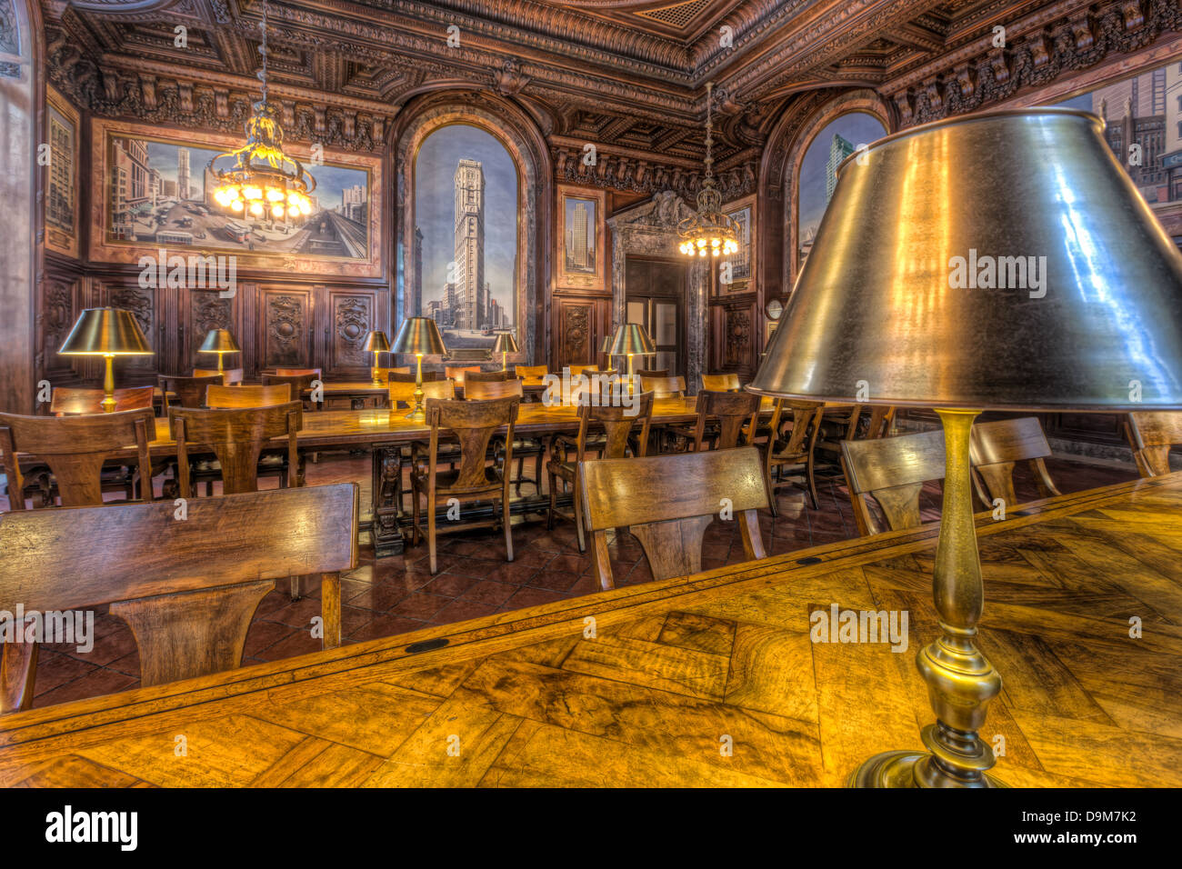 Wood paneling and murals decorate the New York Public Library's DeWitt ...