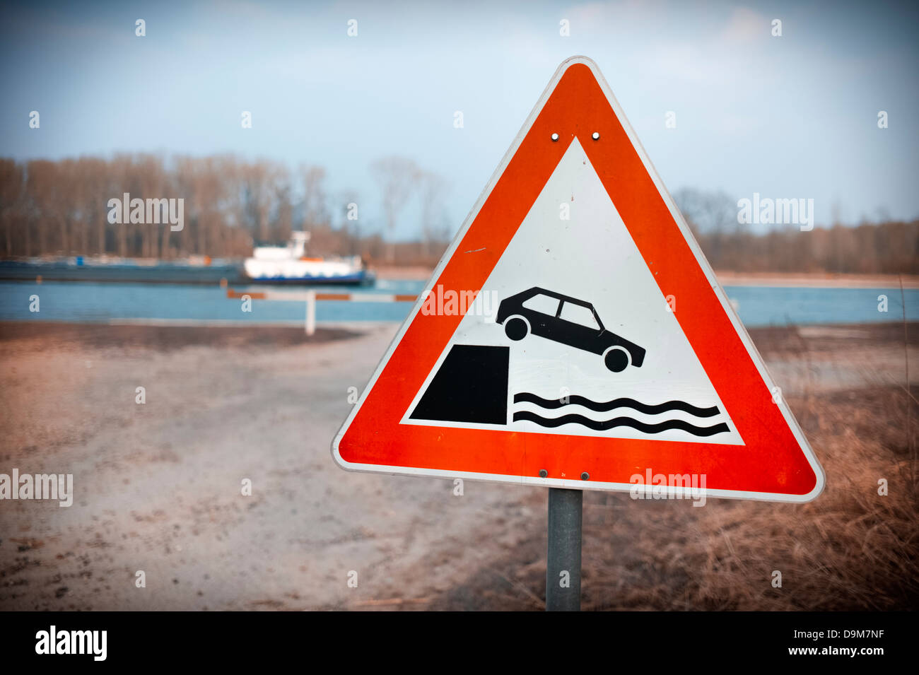 Traffic warning sign River Rhine Karlsruhe Germany Stock Photo - Alamy