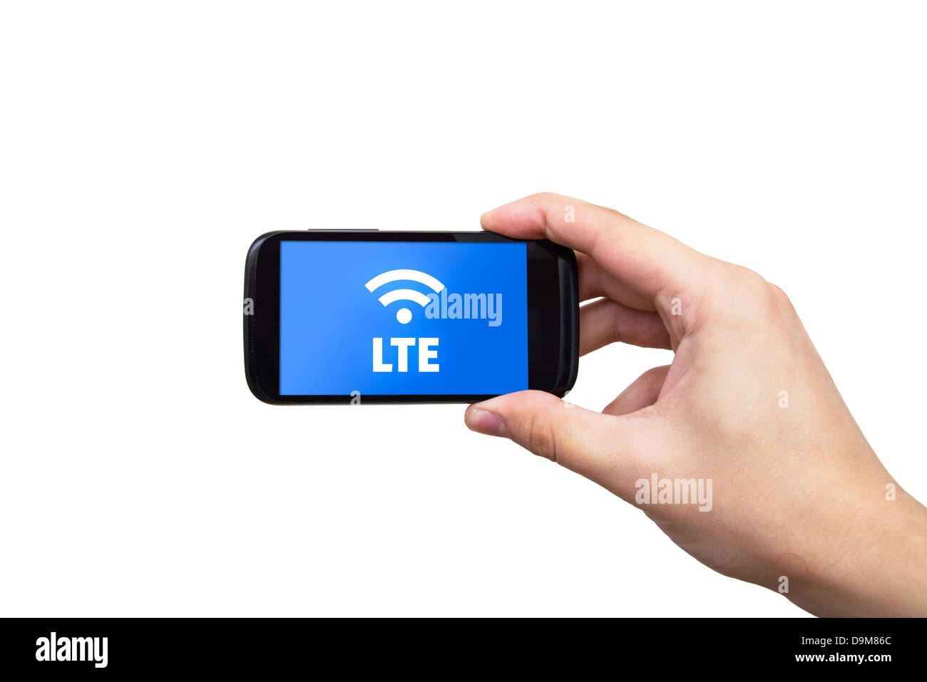 LTE high speed mobile internet connection. Hand holding cell with ...
