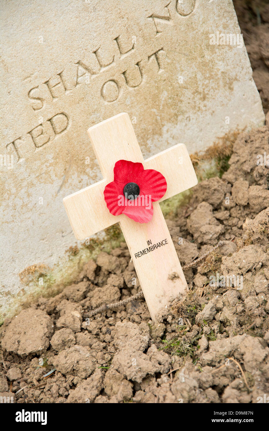 Remembrance cross with poppy Stock Photo - Alamy