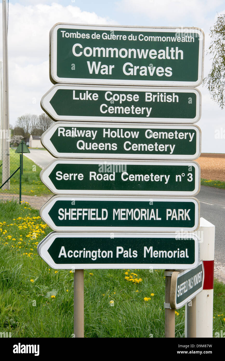 Direction signs for the Commonwealth Cemeteries at Railway Hollow ...