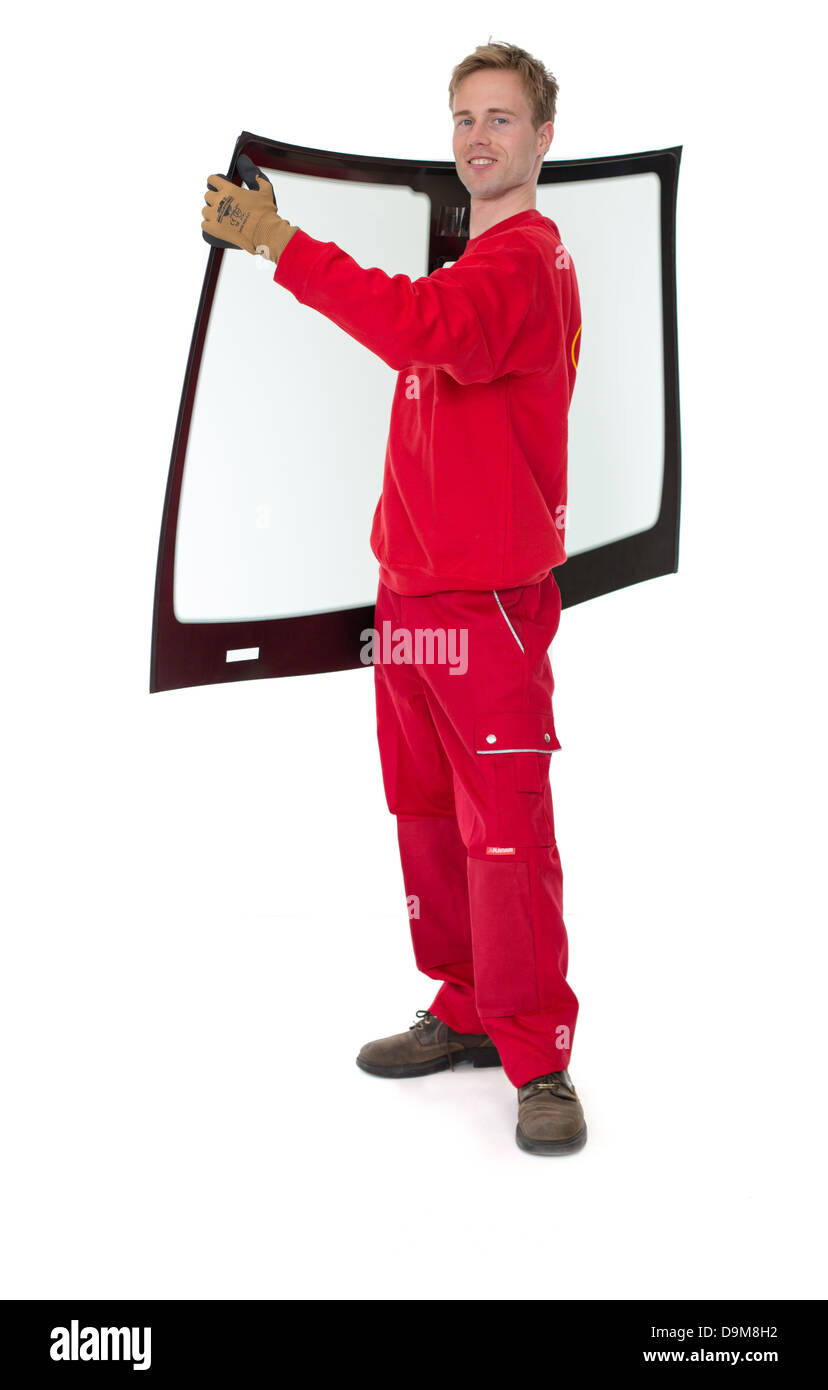 Glazier with windscreen isolated in front of white background Stock ...