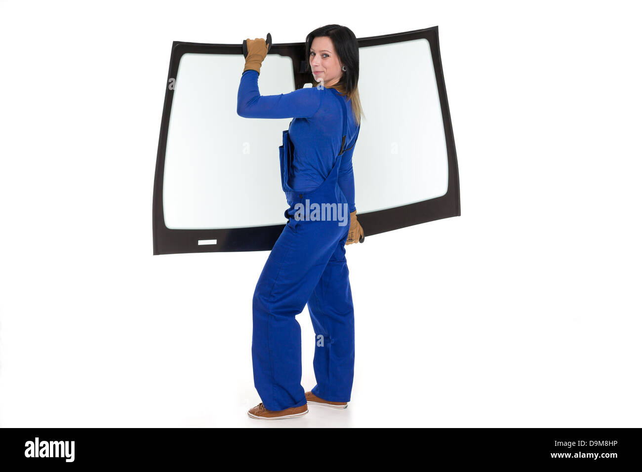 Glazier with windscreen isolated in front of white background Stock ...