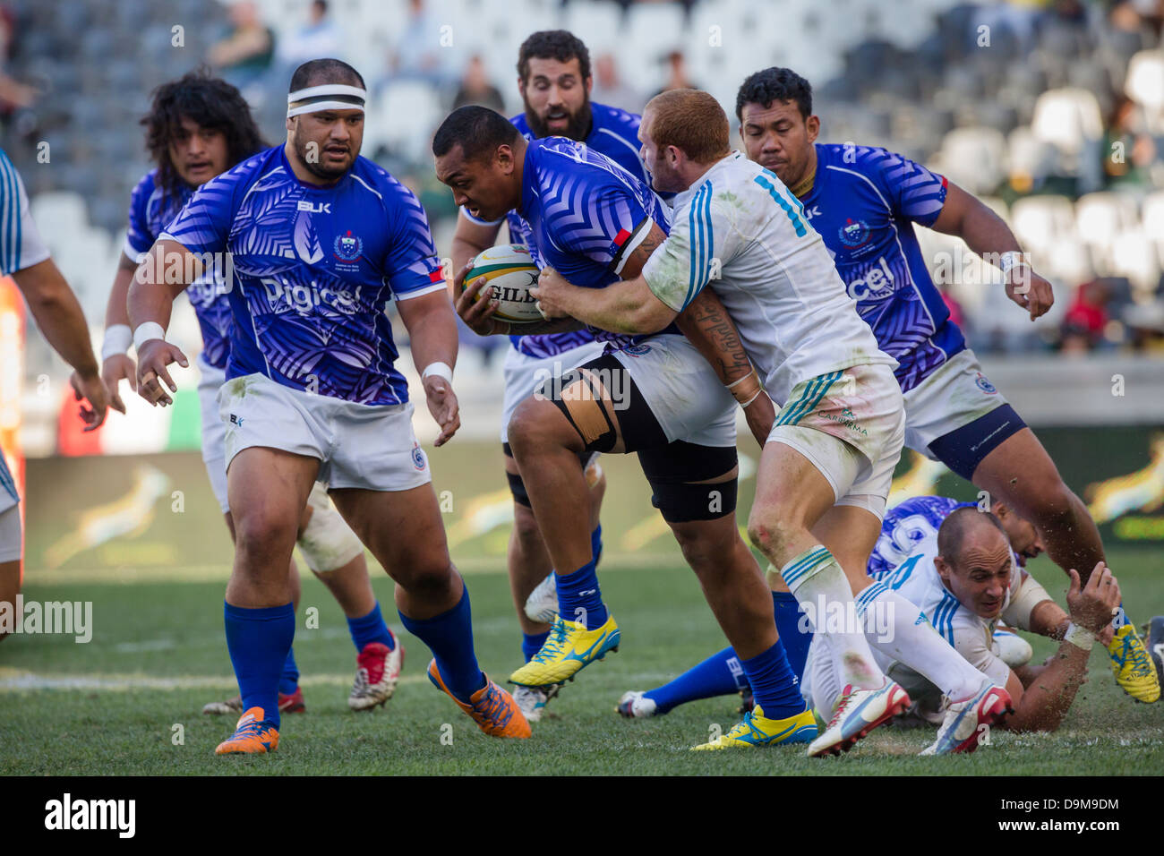 Samoa's Samoa's Piula Faasalele makes a break during the rugby match ...