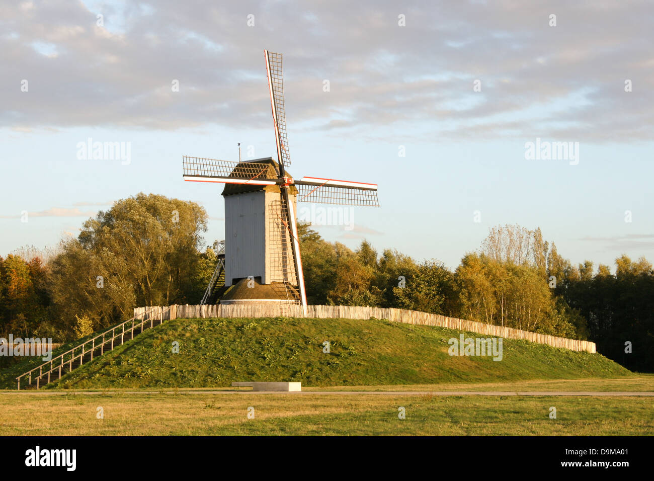 Still working wooden windmill in flanders Stock Photo - Alamy