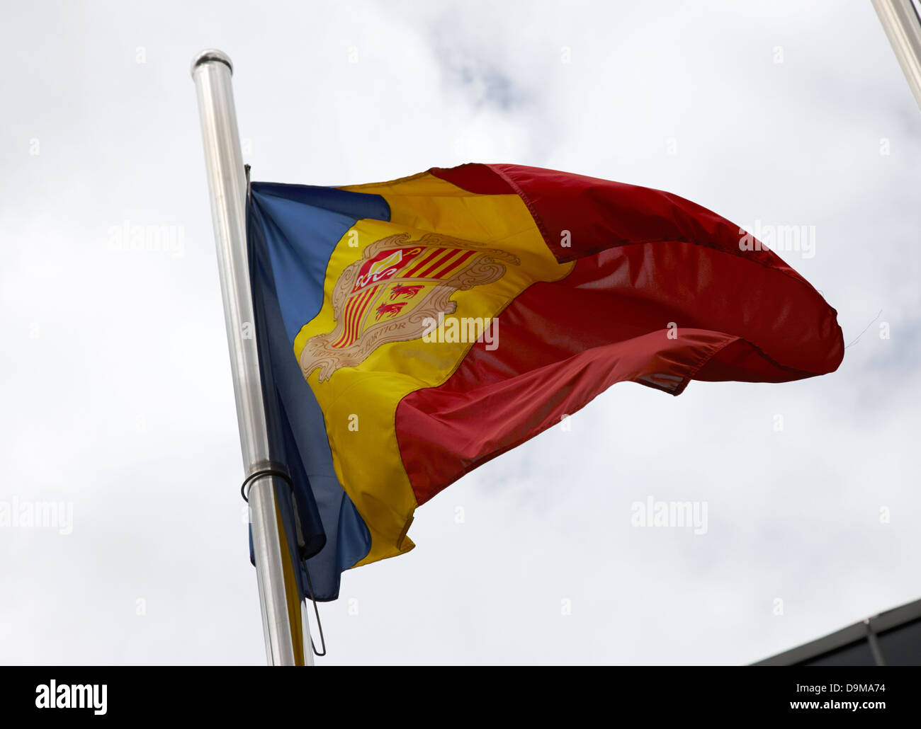 andorran flag flying andorra la vella andorra Stock Photo - Alamy