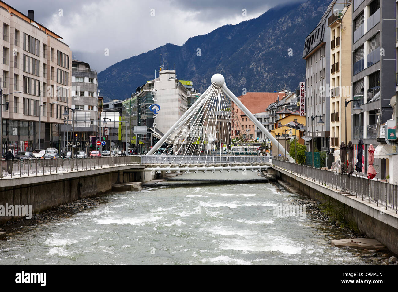 paris bridge over gran valira river flowing through andorra la vella ...