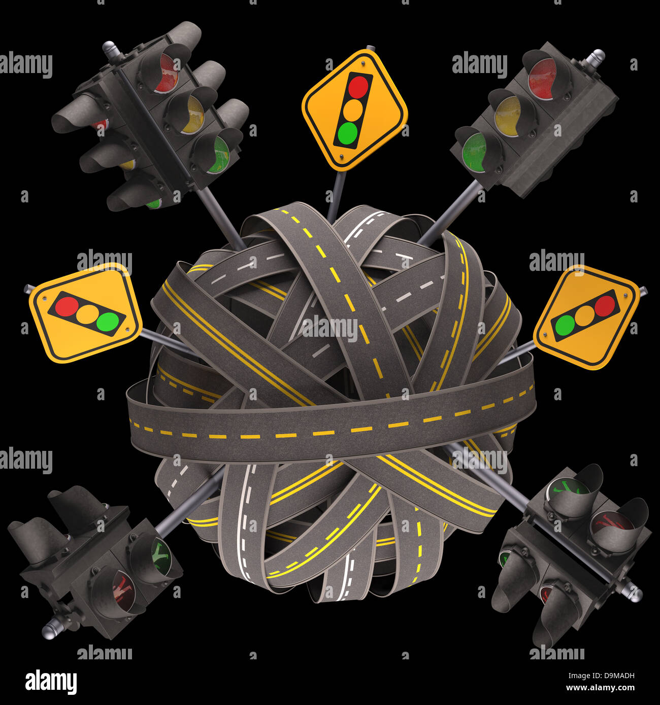 Road asphalt tangled and messy. Concept of traffic light Stock Photo ...