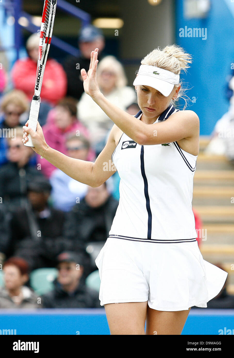 Eastbourne, UK. 22nd June 2013. Elena Vesnina(RUS) defeats Jamie Hampton(USA) in the Women ...