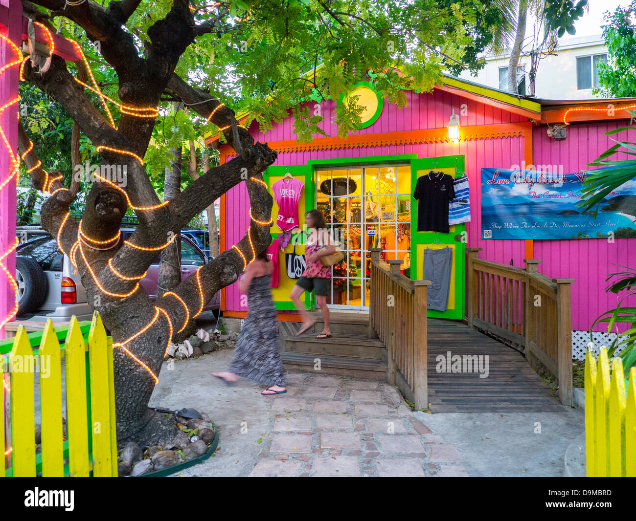 Colorful shop in Cruz Bay on the Caribbean Island of St John in the US ...