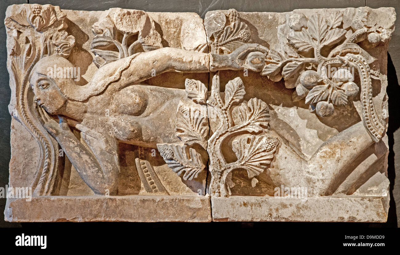 Medieval lintel carved of limestone by Gislebertus in around 1130 AD ...