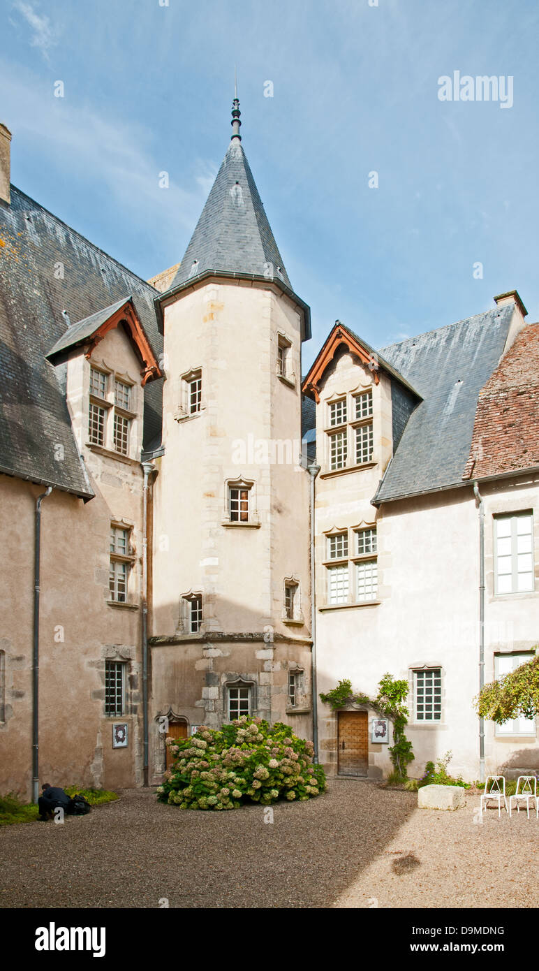 Courtyard of Rolin Museum Autun Burgundy France showing hexagonal tower ...