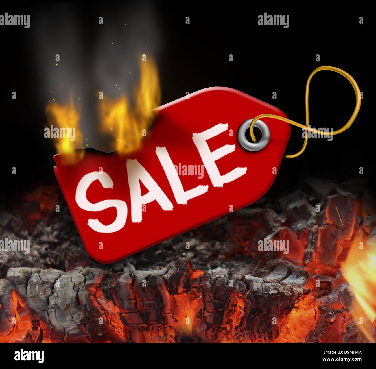 Hot sale and liquidation savings concept with a red price tag on fire ...