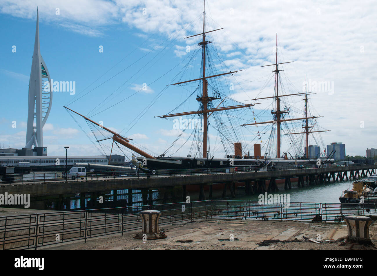 Portsmouth historic dockyard and Spinnaker Tower in background Stock ...
