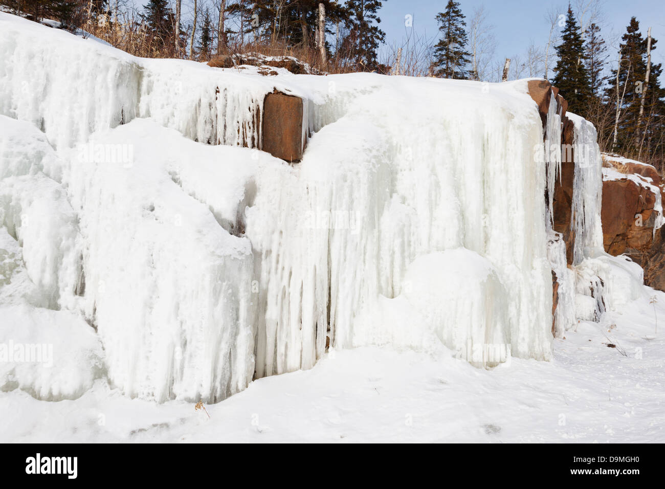 Ice covered rocky outcrop on the North Shore of Lake Superior ...