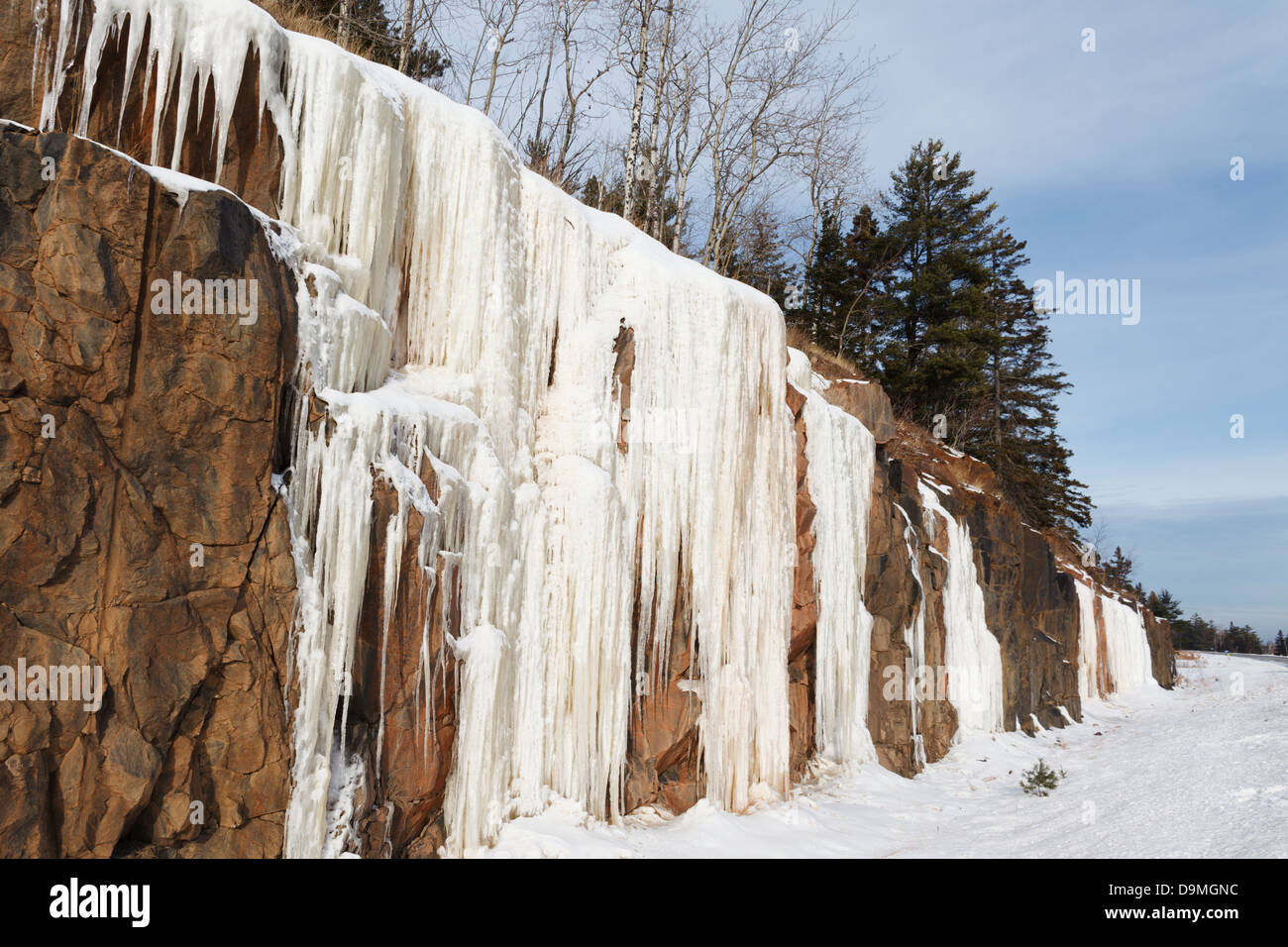 Ice covered rocky outcrop on the North Shore of Lake Superior ...