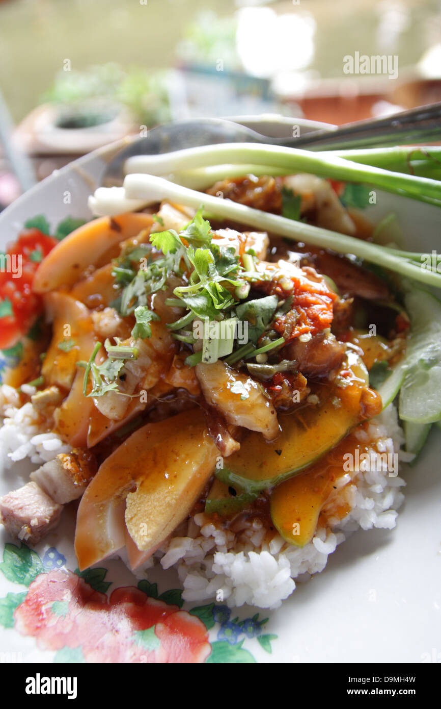 Thai food roasted red pork with rice Stock Photo - Alamy