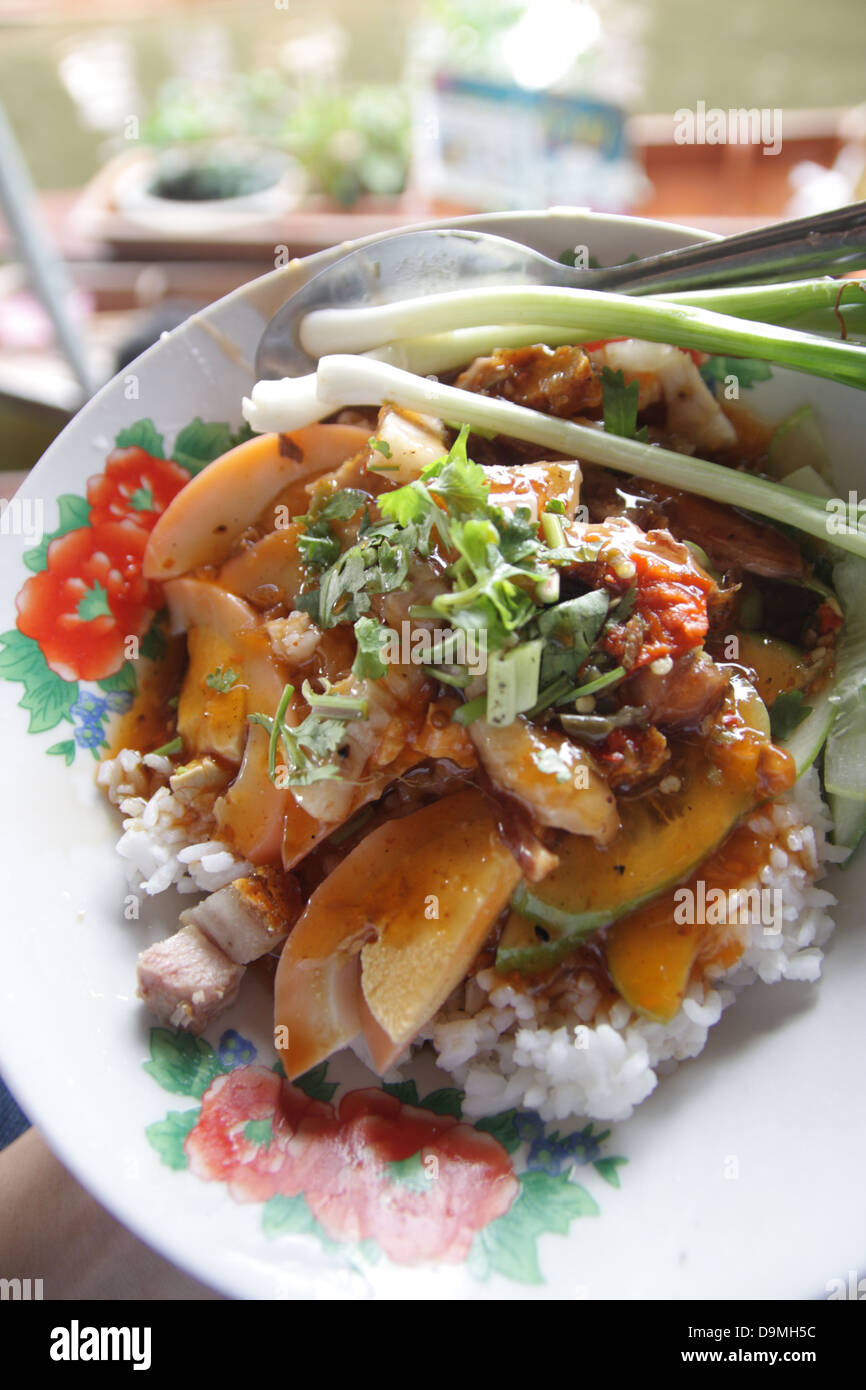 Thai food roasted red pork with rice Stock Photo - Alamy