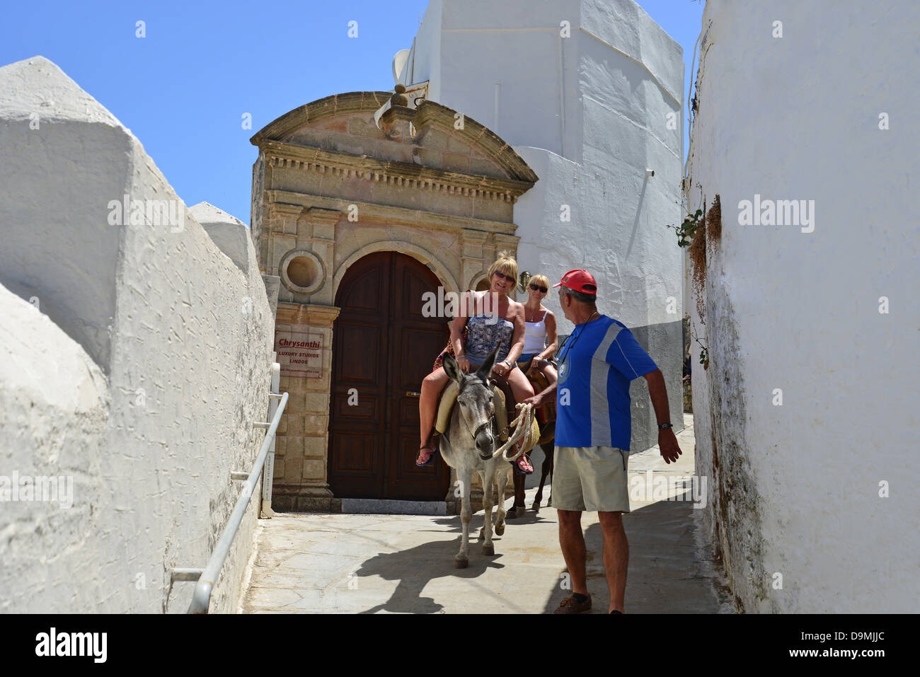 Donkey rides down from Acropolis of Lindos, Lindos, Rhodes (Rodos), The ...