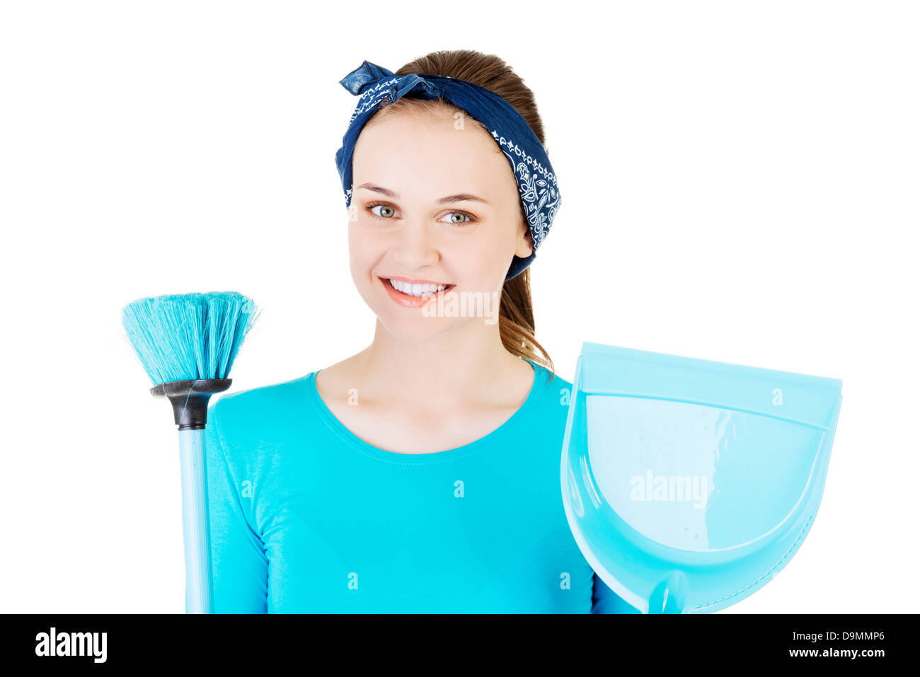 Happy cleaning woman portrait, isolated on white Stock Photo - Alamy