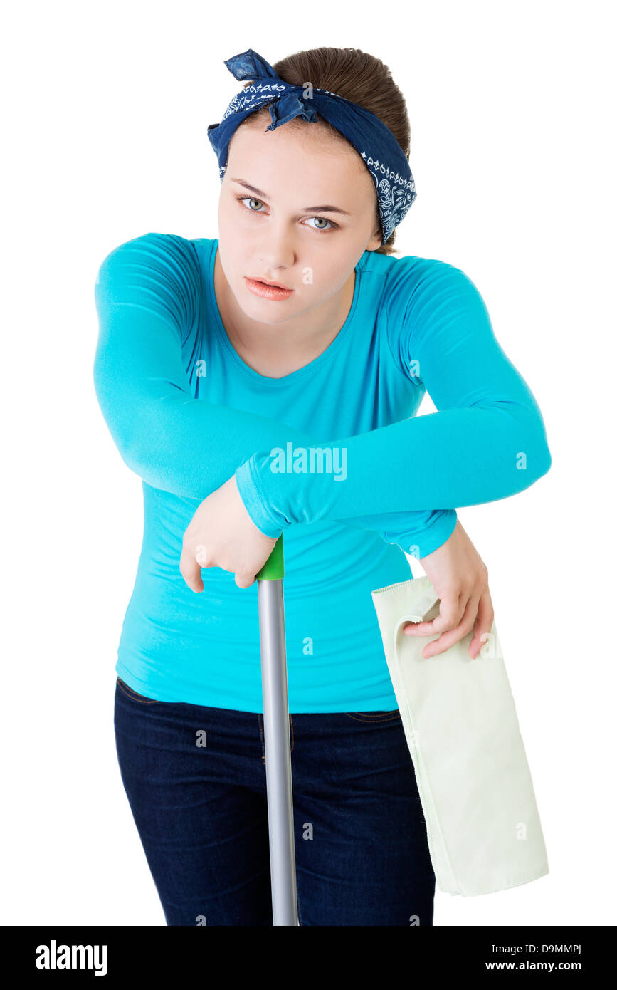 Tired and exhausted cleaning woman portrait Stock Photo - Alamy