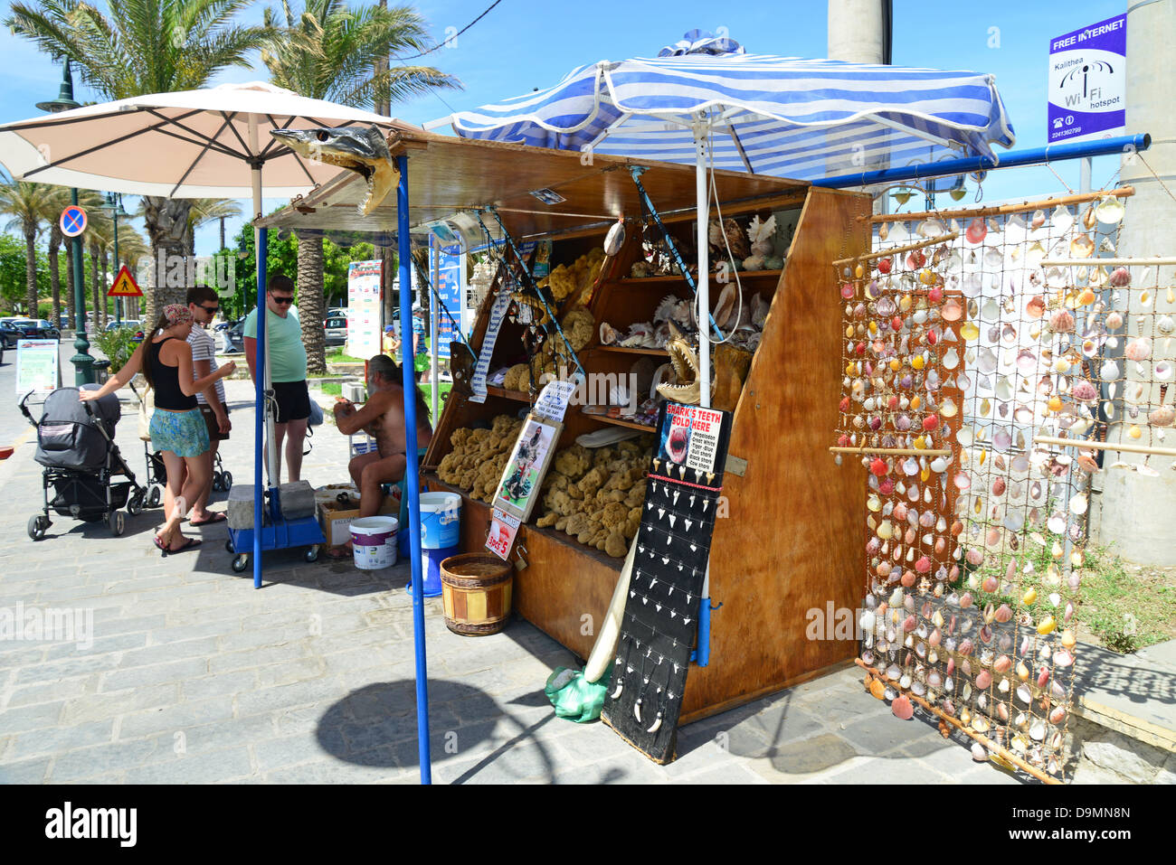 Sea shell stall on beachfront, Faliraki, Rhodes (Rodos) Region, The ...