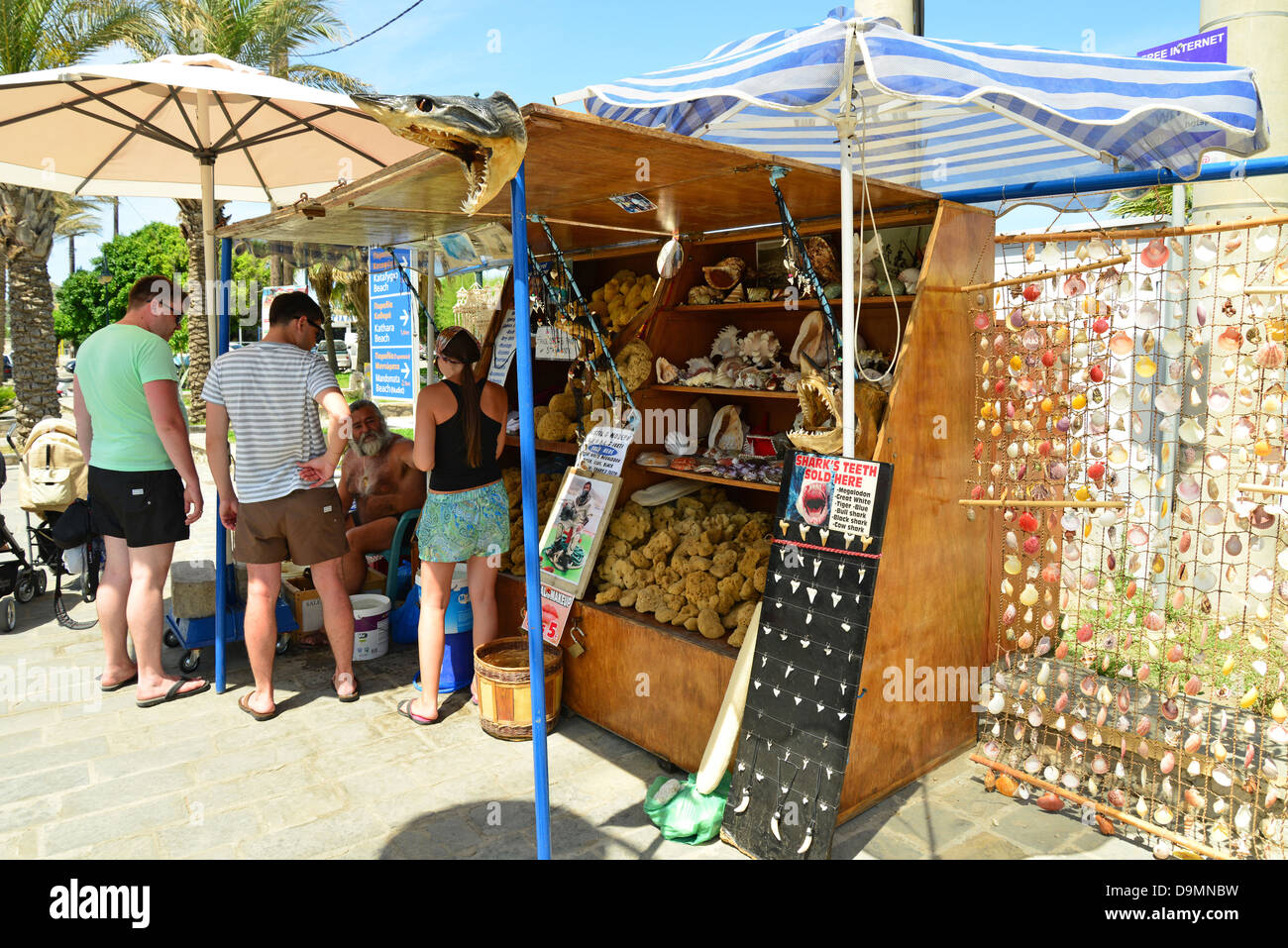 Sea shell stall on beachfront, Faliraki, Rhodes (Rodos) Region, The ...