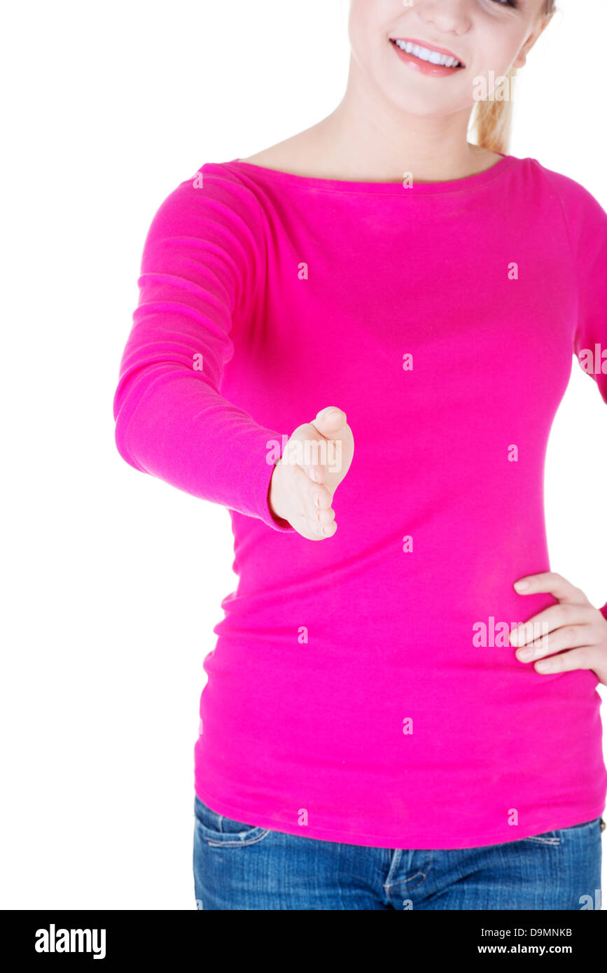 Beautiful woman shake hands hi-res stock photography and images - Alamy