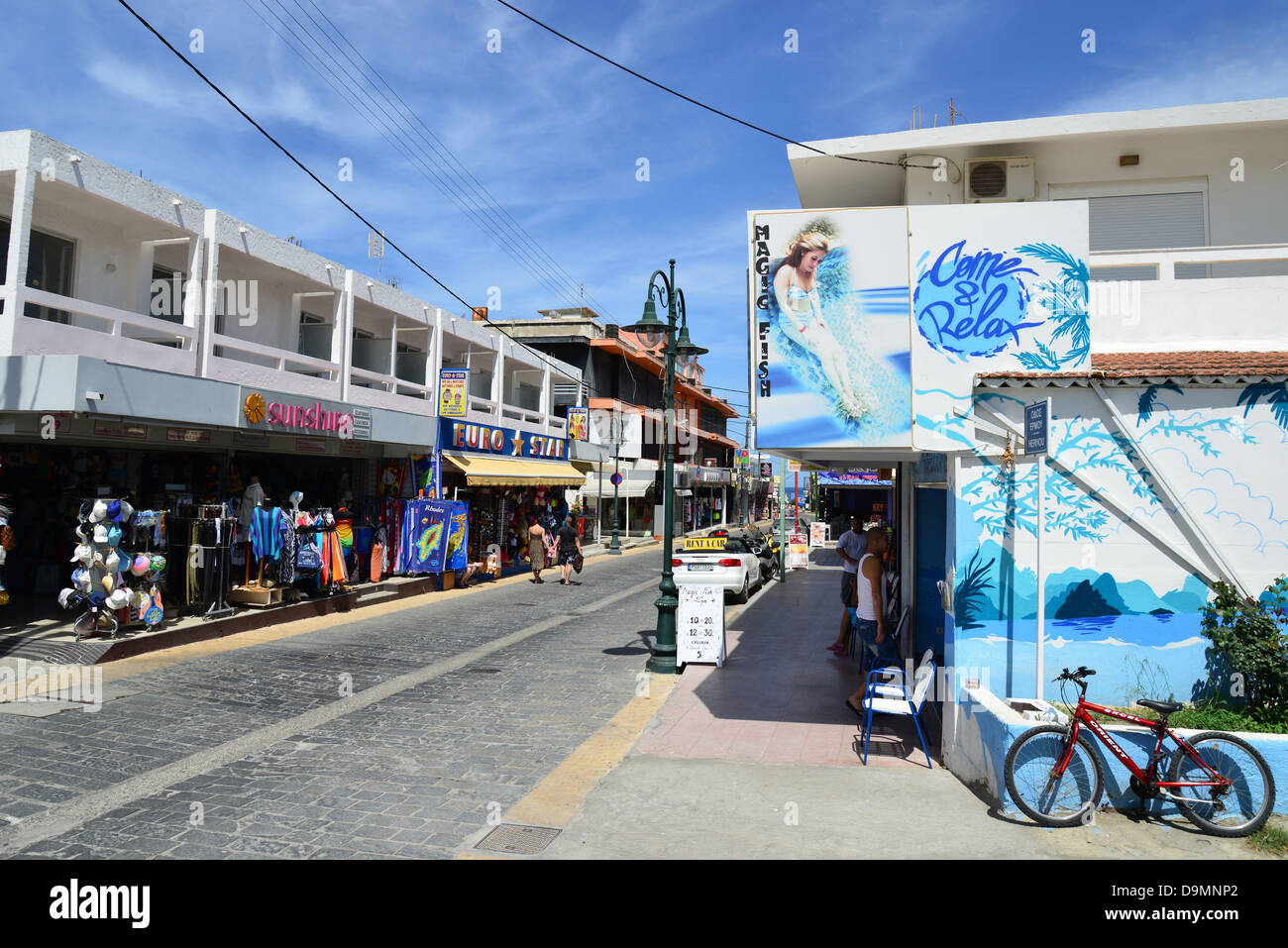 Resort town centre, Ermou Street, Faliraki, Rhodes (Rodos) Region, The ...