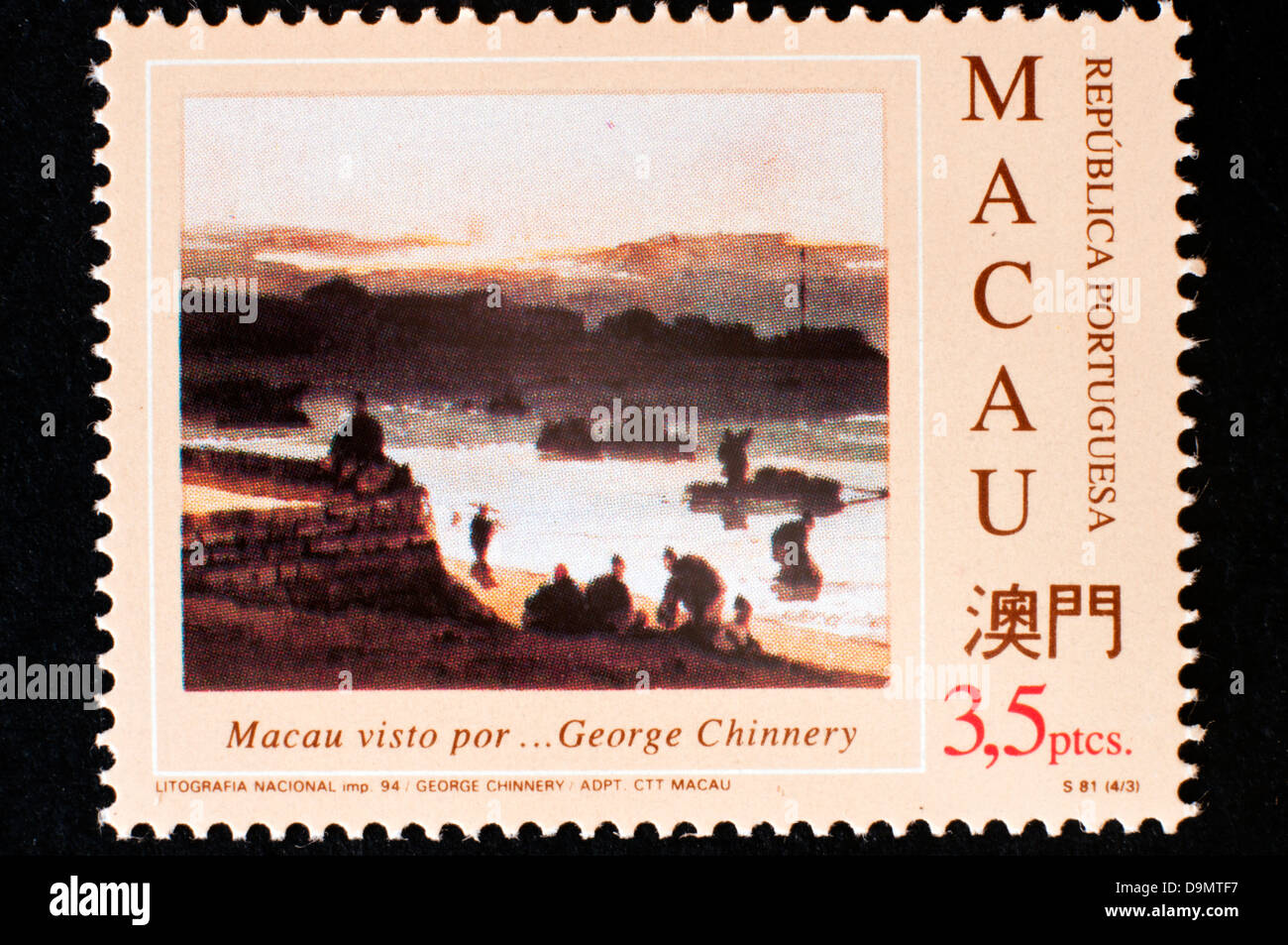 macau postage stamp with historic theme in studio setting Stock Photo ...