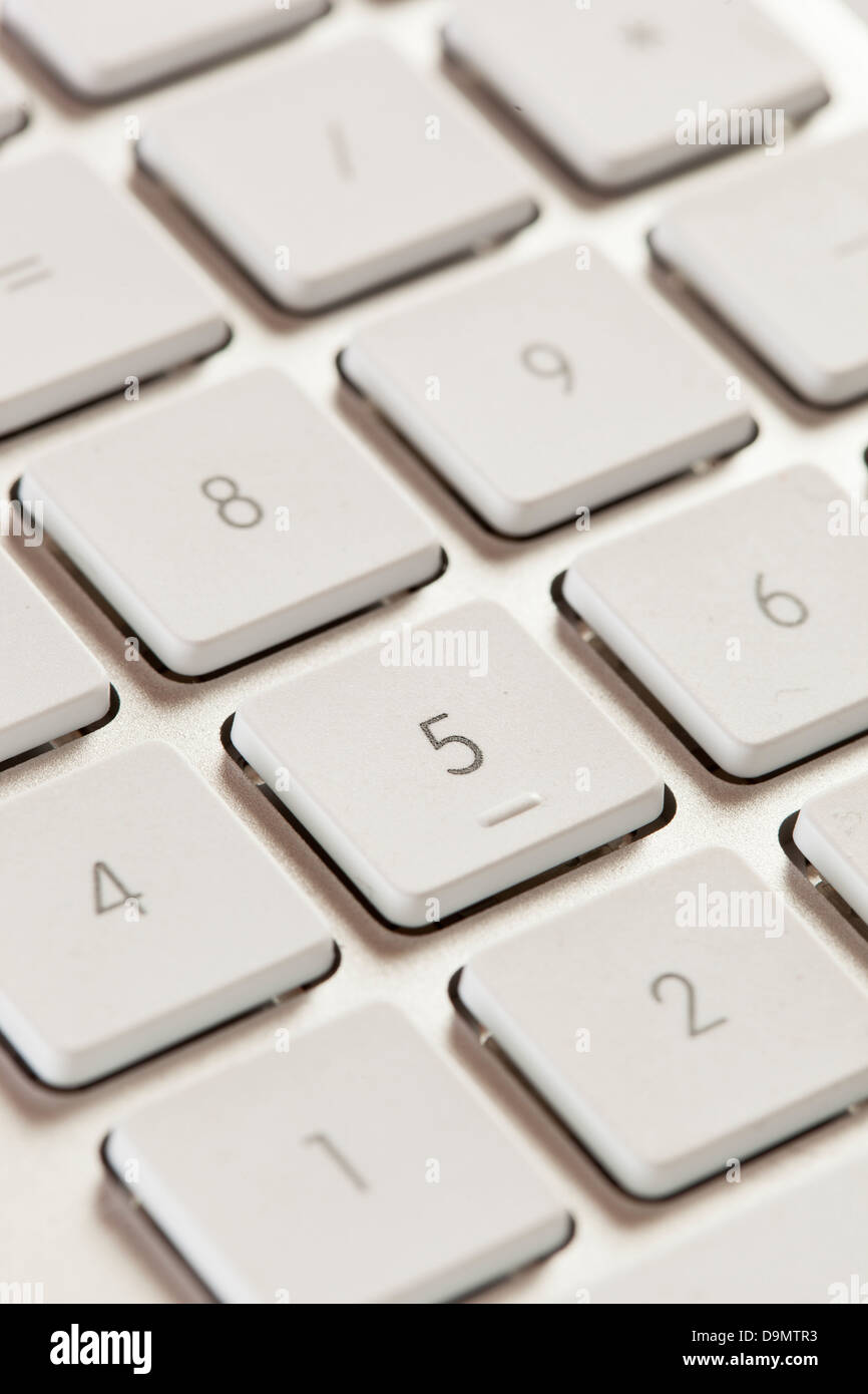 Number Keypad on a Grey Computer Keyboard with white keys for typing ...