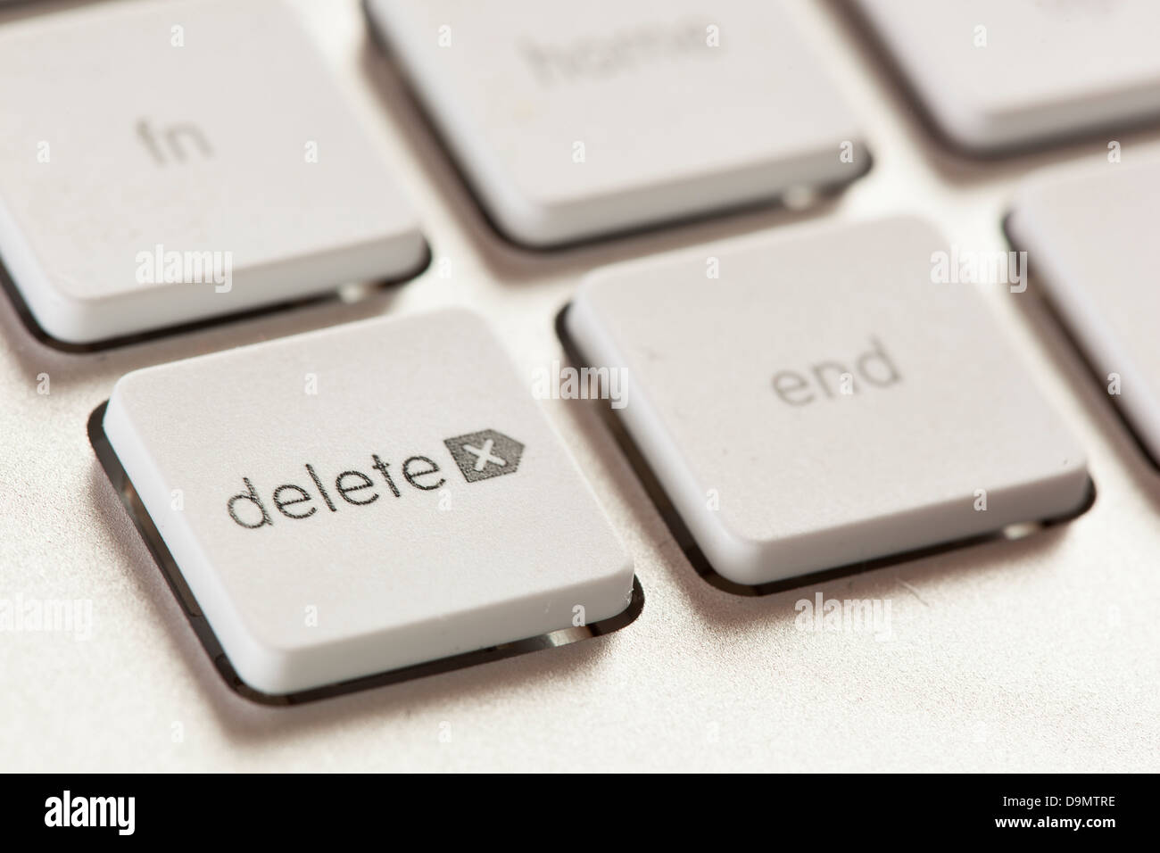Delete button on a Grey Computer Keyboard with white keys for typing ...