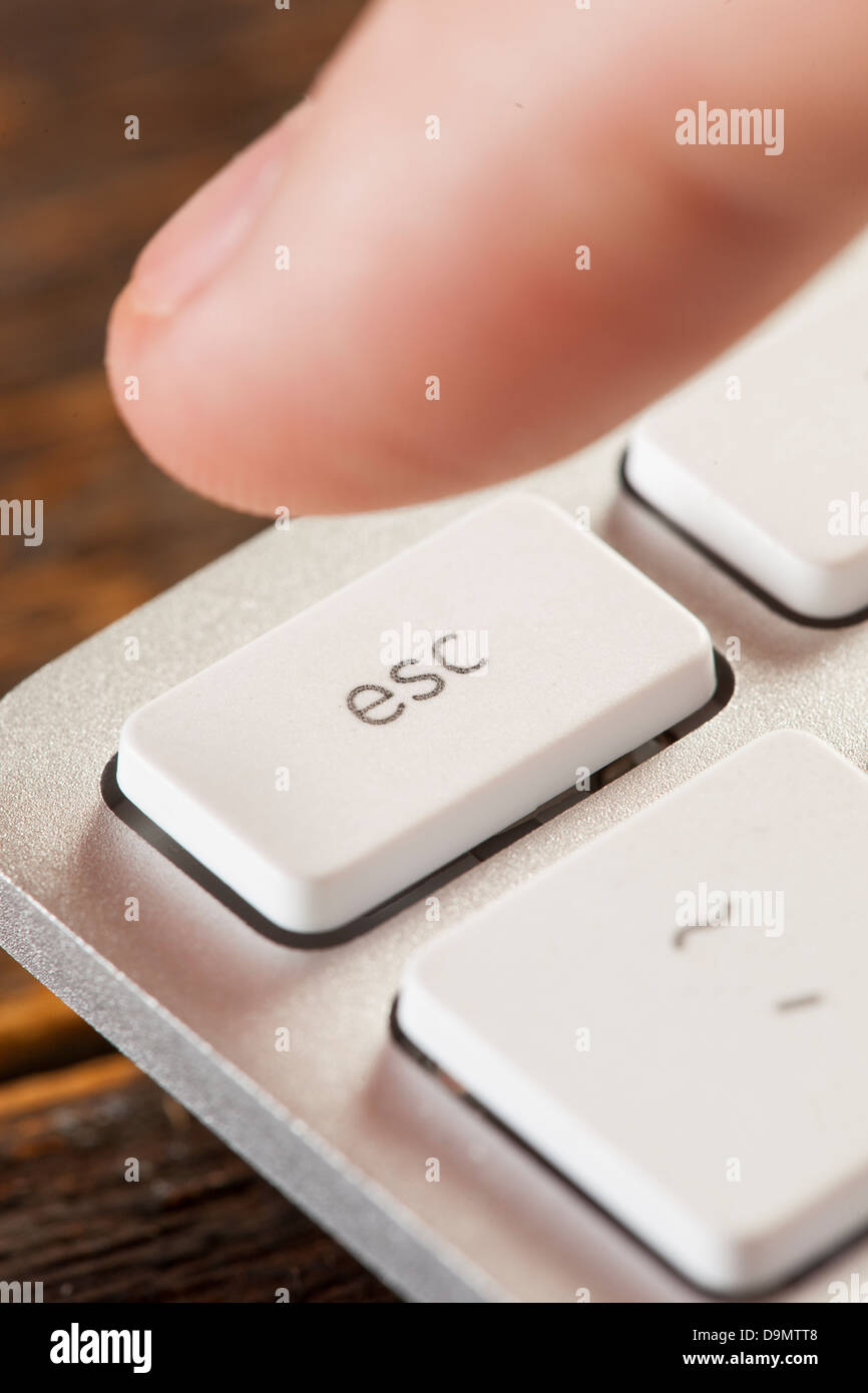 Finger Pressing Escape on a white and Grey Computer Keyboard Stock ...