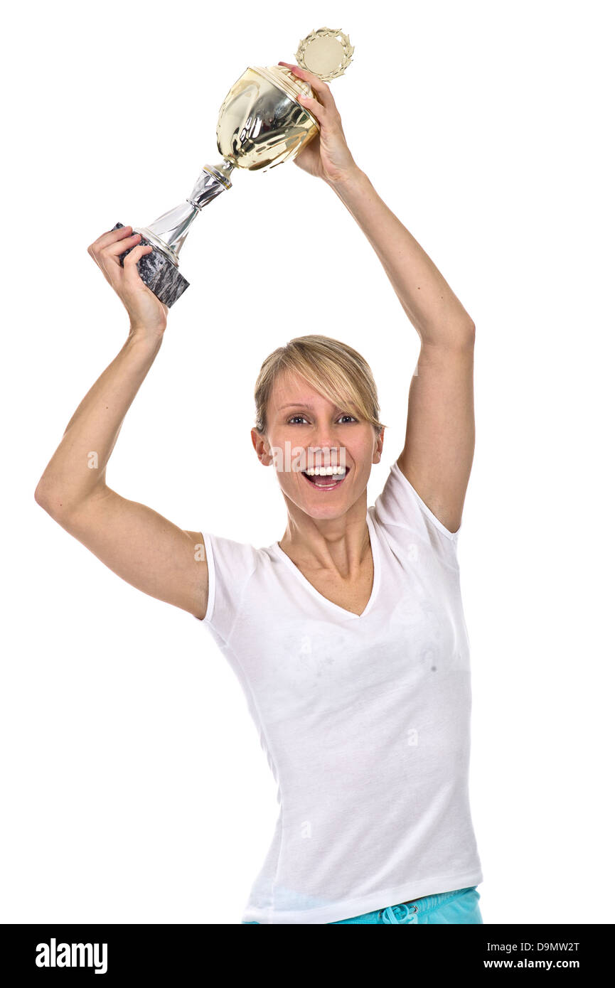 Sportswoman with cup (Model release Stock Photo - Alamy