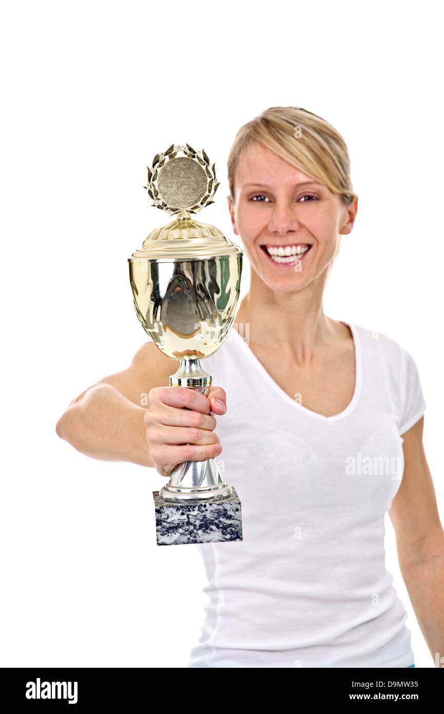 Sportswoman with cup (Model release Stock Photo - Alamy