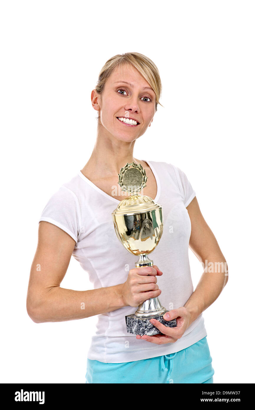 Sportswoman with cup (Model release Stock Photo - Alamy