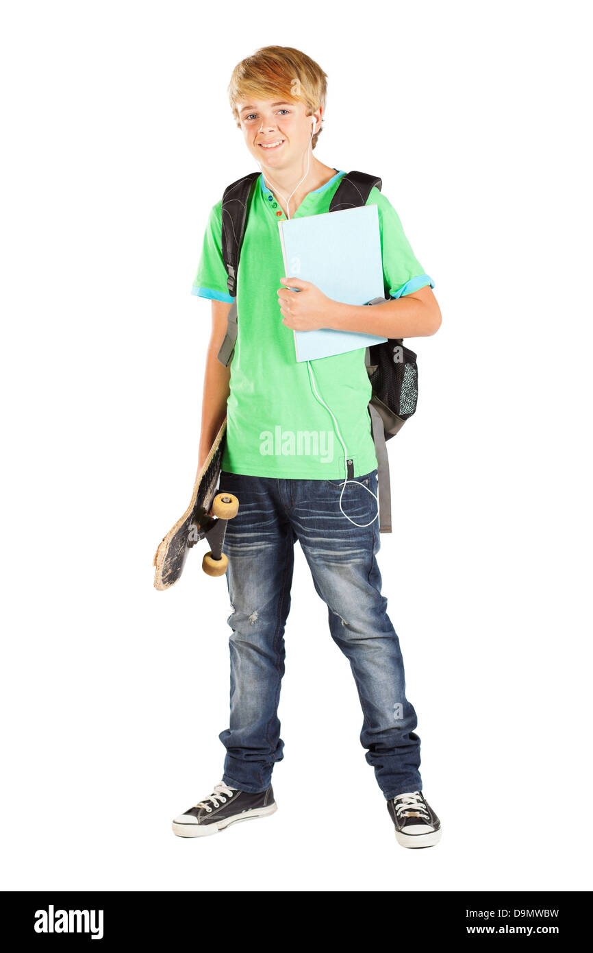 male teen student full length portrait on white Stock Photo - Alamy