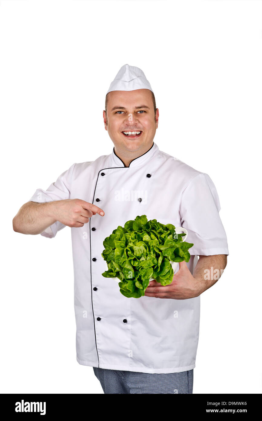 Successful cook with salad in the hand (Model release Stock Photo - Alamy