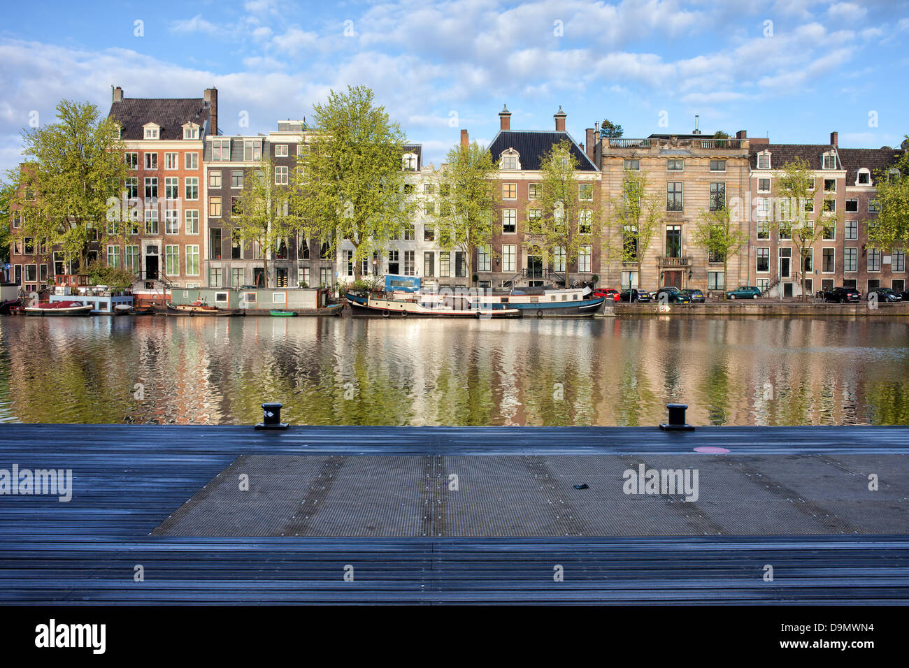 Amstel river waterfront in the city of Amsterdam, Netherlands, North ...