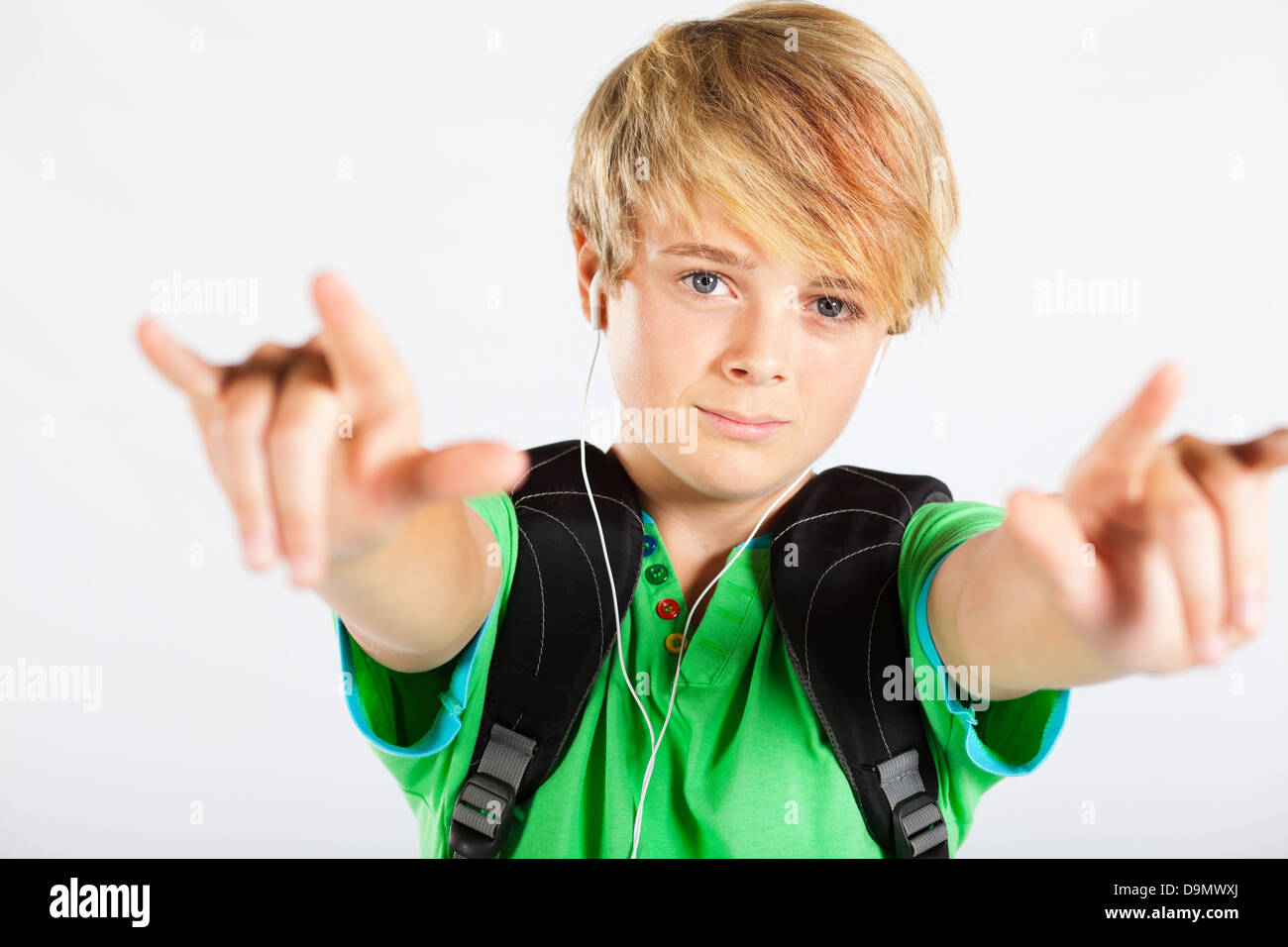 cool teenage boy with hand sign Stock Photo - Alamy