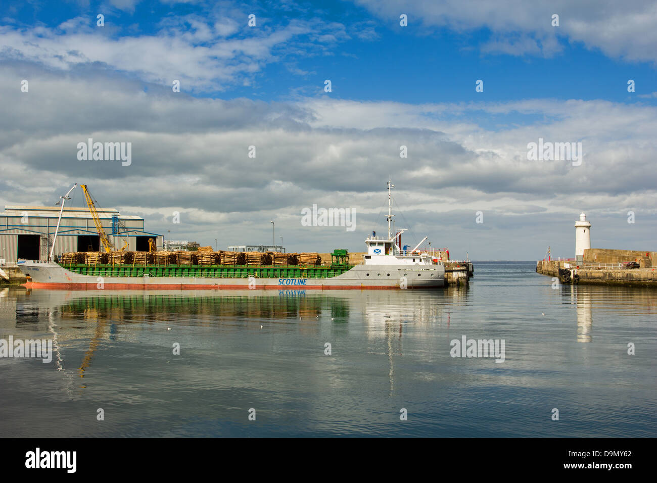 BUCKIE HARBOUR AND SHIP READY TO SAIL LOADED WITH WOOD PULP FOR EXPORT ...