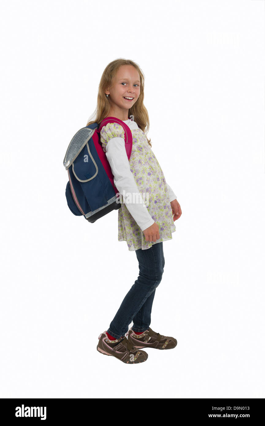 Schoolgirl with a schoolbag (model release Stock Photo - Alamy