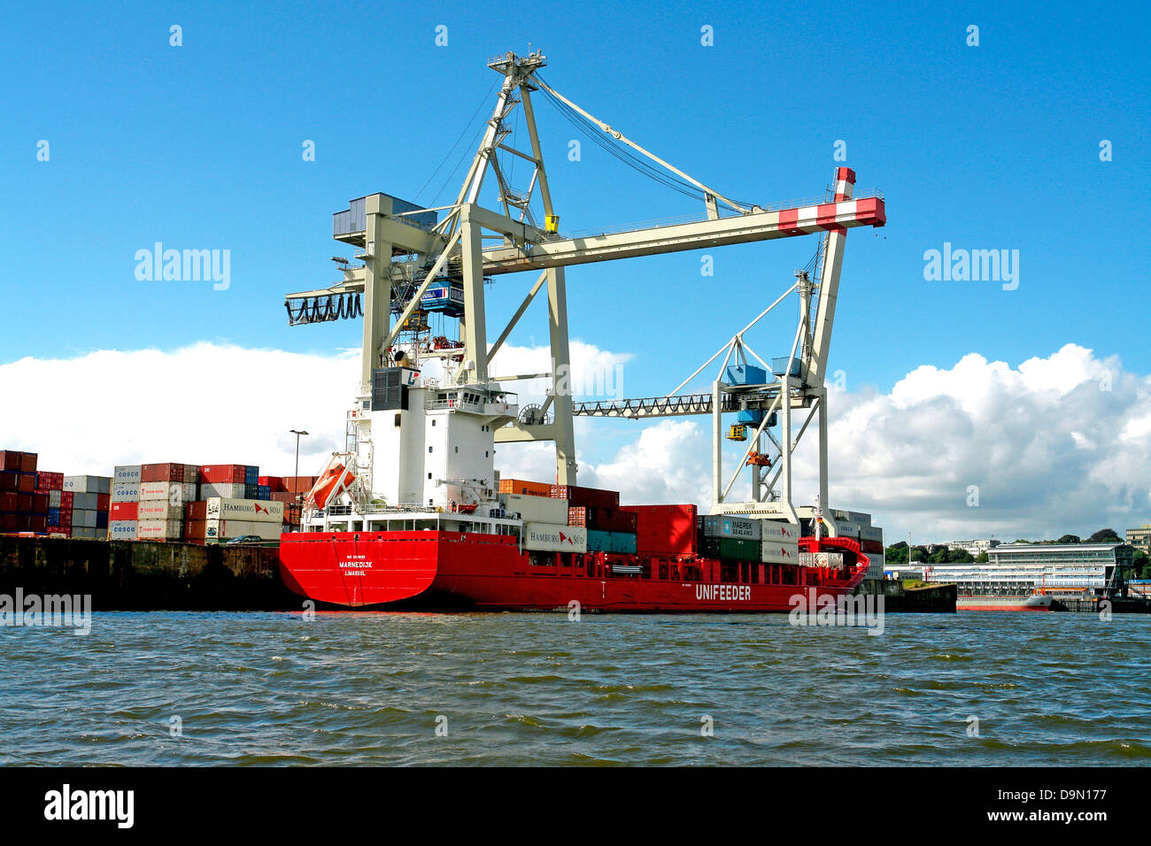 Europe, Germany, Hamburg, harbour, the Elbe, container, container ship ...