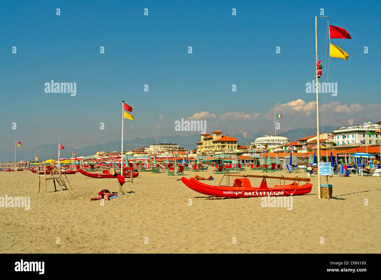 Italy, Viareggio, beach, sea, bathing, sand, person, vacation ...