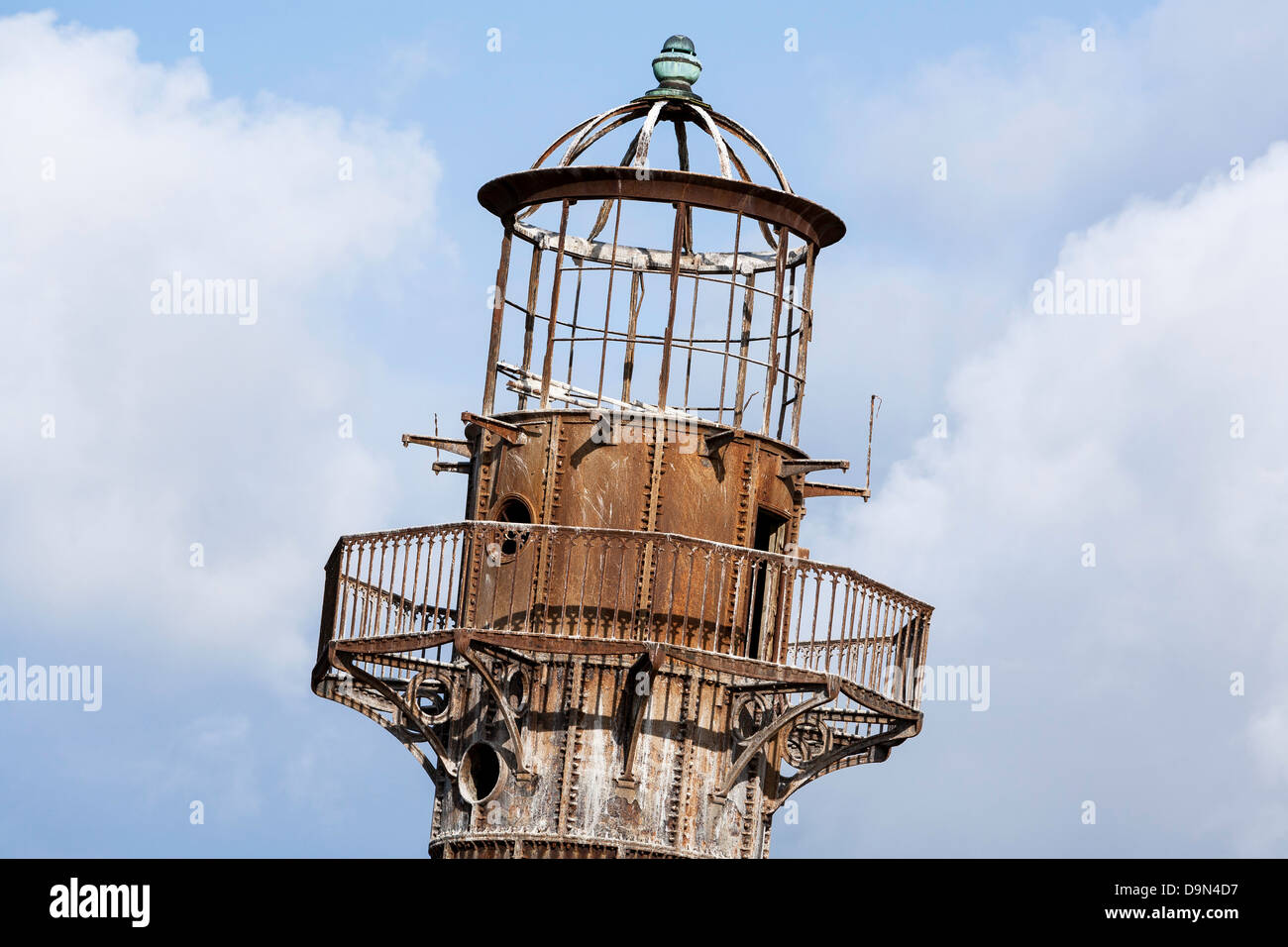 Detail view of the cast iron lighthouse at Whiteford Point on the Gower ...