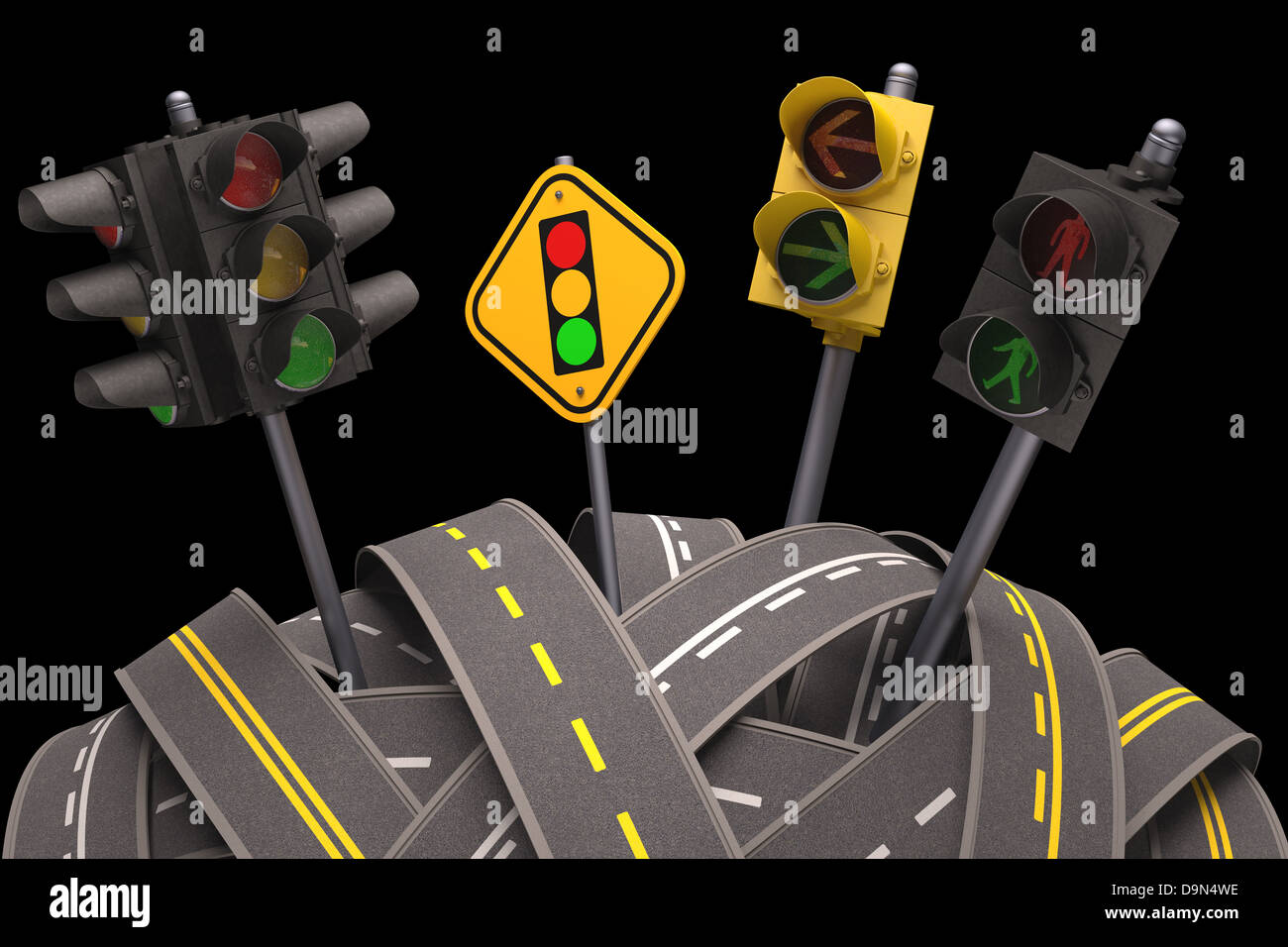 Road asphalt tangled and messy. Concept of traffic light Stock Photo ...