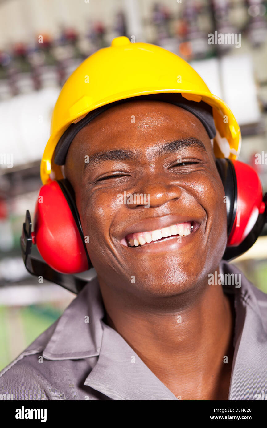 happy African American factory worker closeup portrait Stock Photo - Alamy