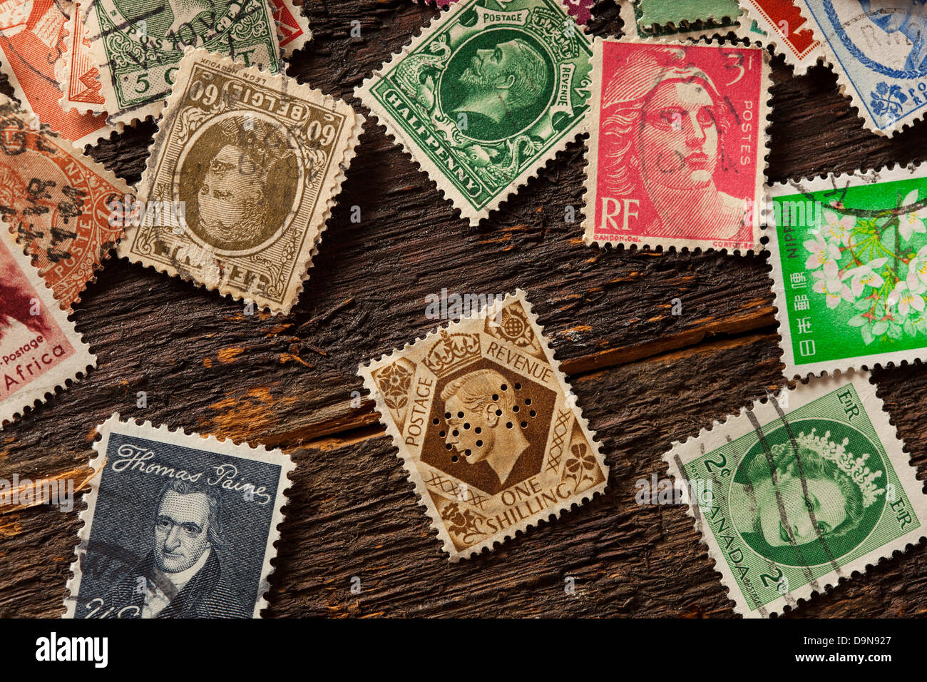 Used stamp collection in pile hi-res stock photography and images - Alamy
